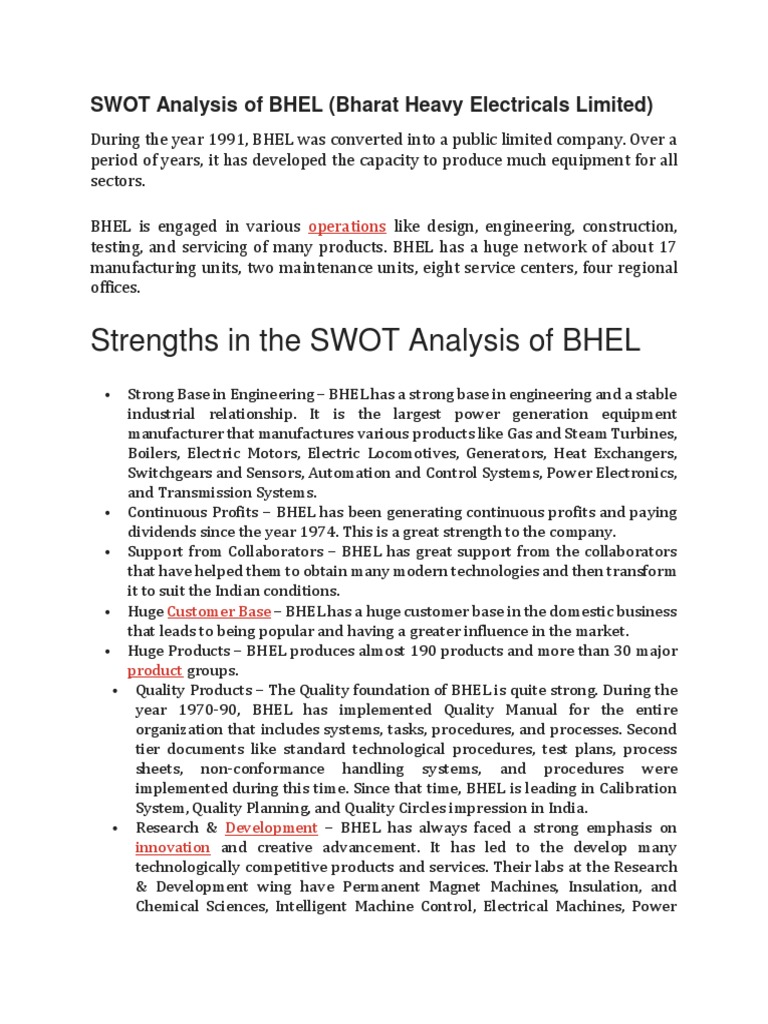 SWOT Analysis of BHEL Insights | PDF | Nature | Energy And Resource