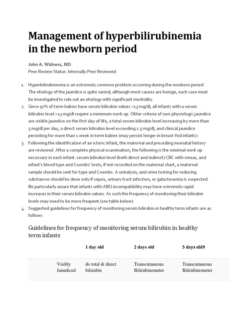 Management of Hyperbilirubinemia in The Newborn Period | PDF ...