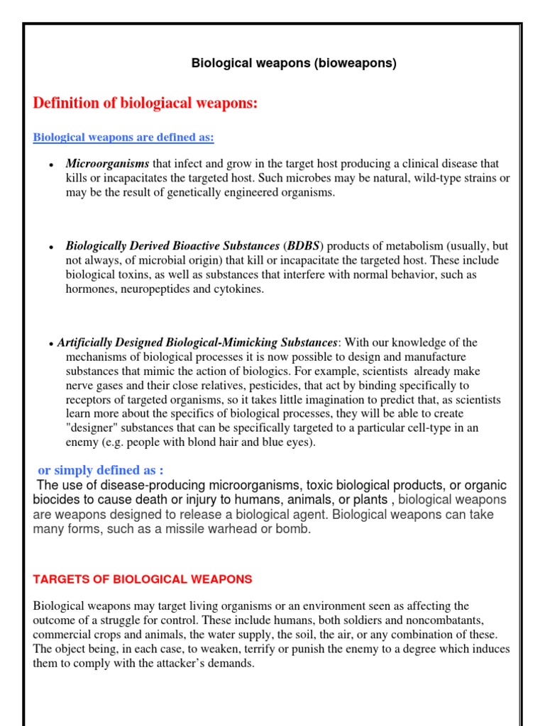 Definition of Biologiacal Weapons:: Biological Weapons Are Defined As ...