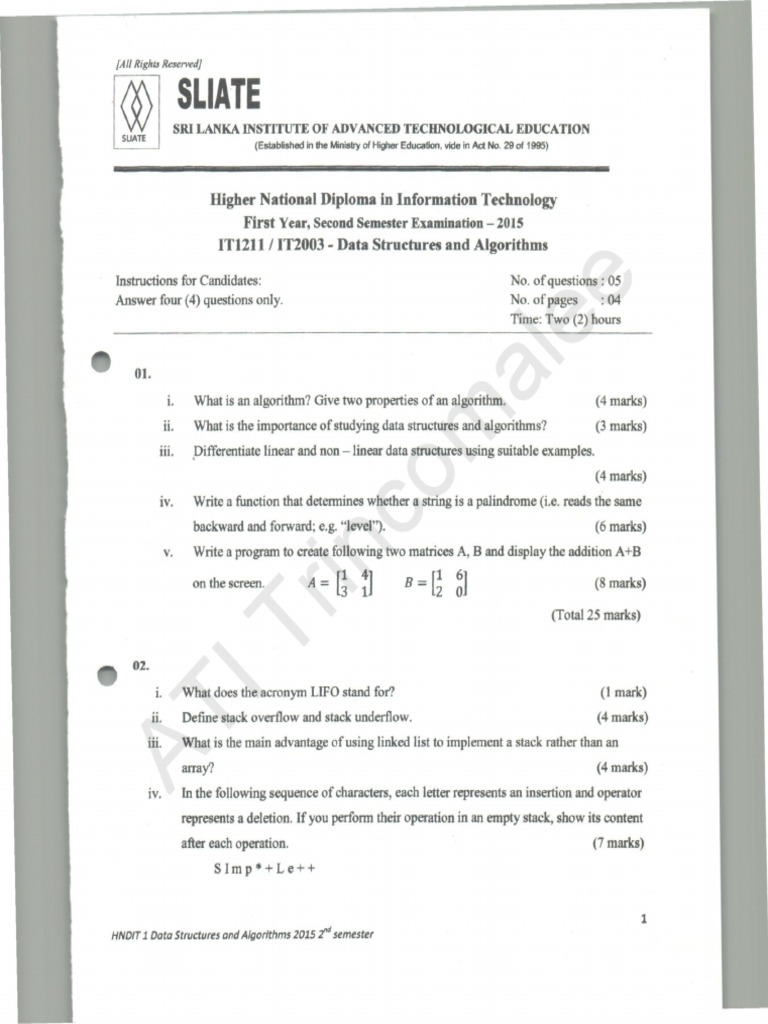 HNDIT1211 Data Structures and Algorithms | PDF | Queue (Abstract Data Type) | Applied Mathematics
