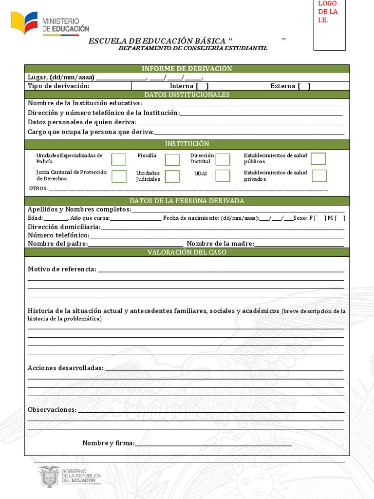 FORMATO DE INFORME DE DERIVACIÓN Dece Modelo de Informe | PDF | Enseñando y aprendiendo