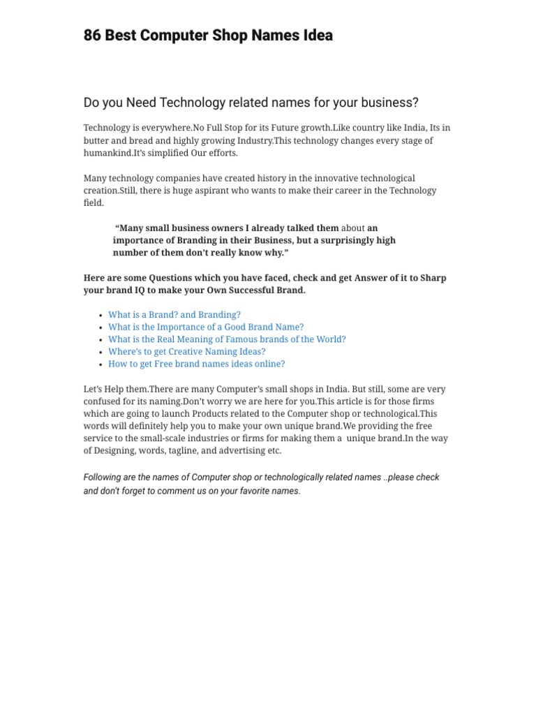 86 Best Computer Shop Names Idea - Brandyuva - in | PDF | Brand ...