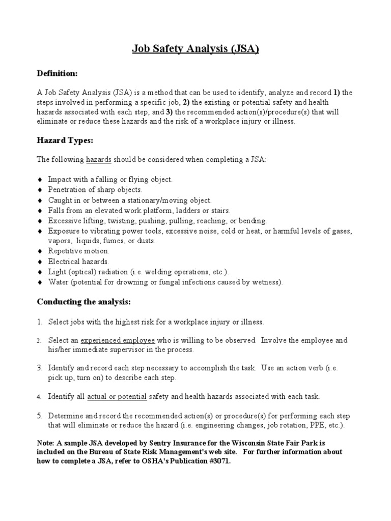Job Safety Analysis (JSA) : Definition | PDF | Hazards | Prevention