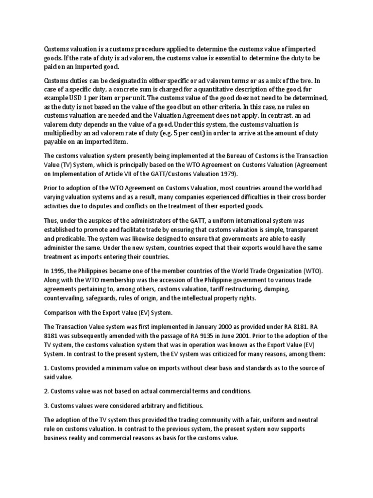 Customs Valuation System | PDF | Customs | World Trade Organization