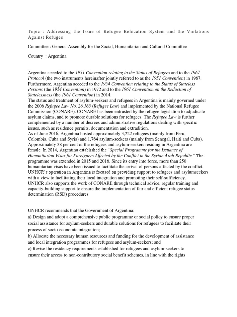 Argentina - Afifah Syafania Effendi (UNHCR) - Position Paper | PDF ...