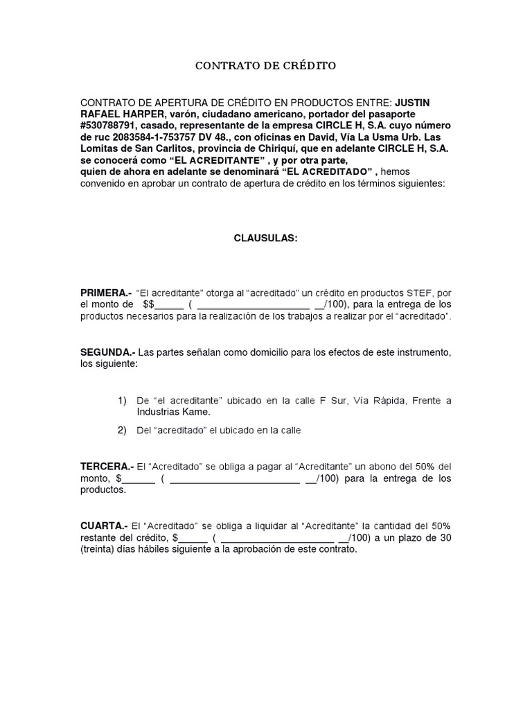 Plantilla Contrato De Crédito Pdf