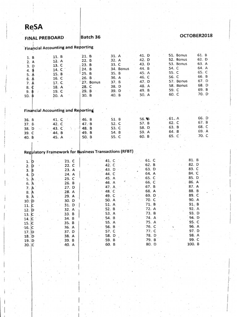 ReSA B36 1st PB Answer Key PDF | PDF