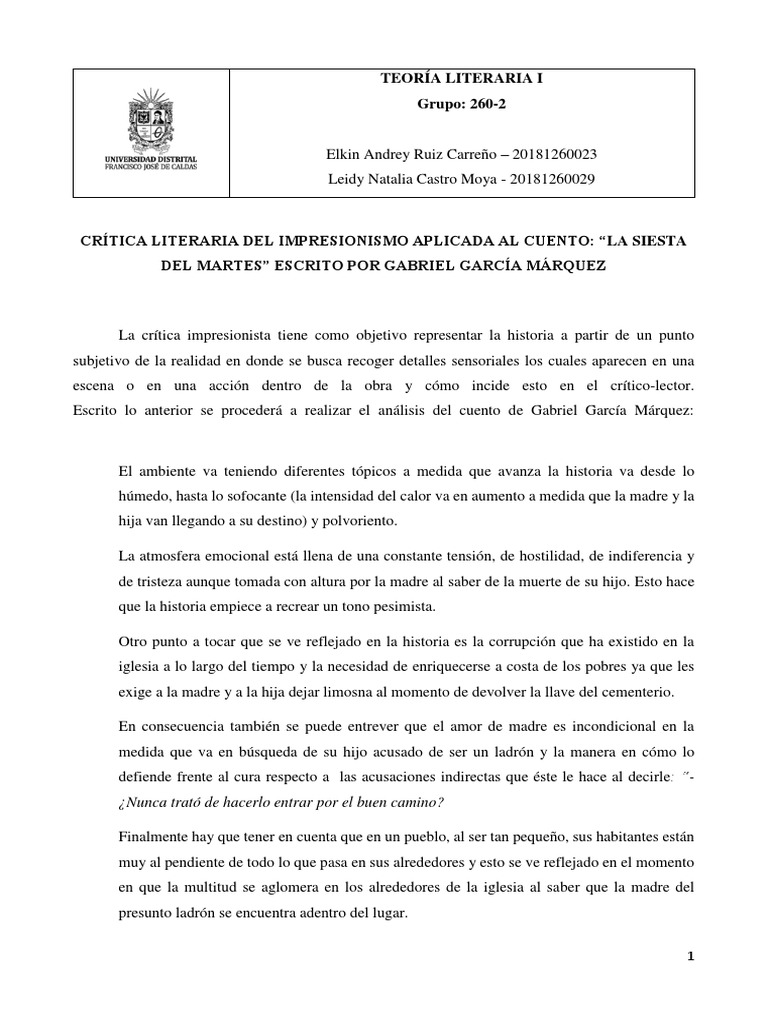 Crítica Literaria Del Impresionismo Aplicada Al Cuento "La Siesta Del ...