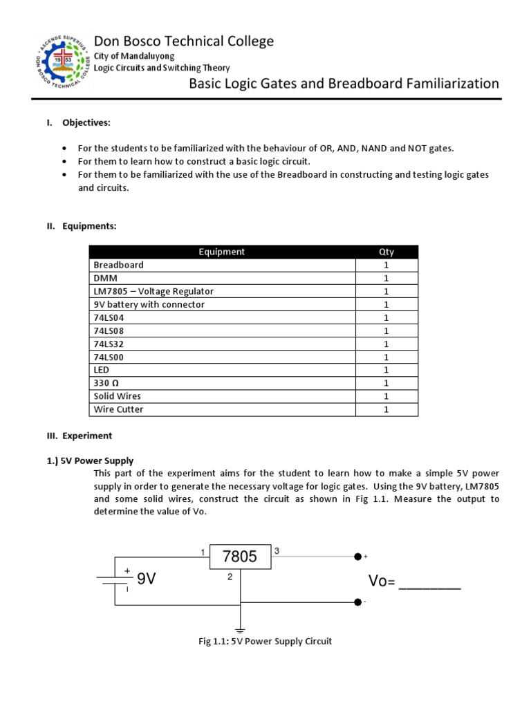 Ex 3 - Basic Logic Gates and Breadboard Familiarization | PDF | Logic ...