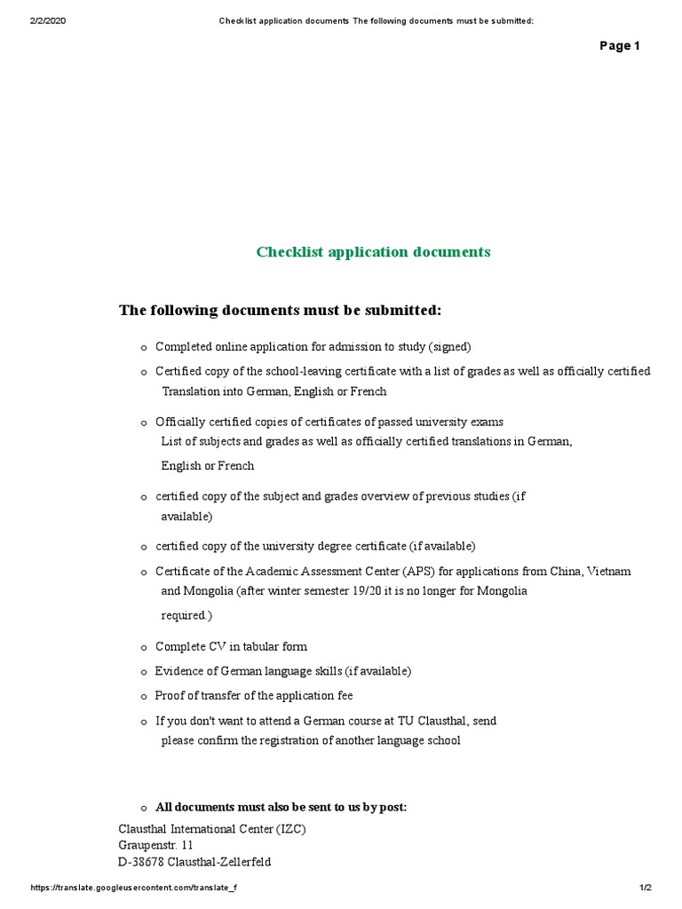 Checklist Application Documents The Following Documents Must Be ...