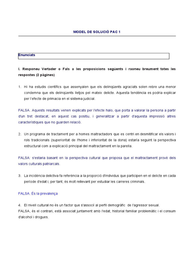 PAC 1 Psicologia Criminal - 2019 - 2020 Model Solucio | PDF