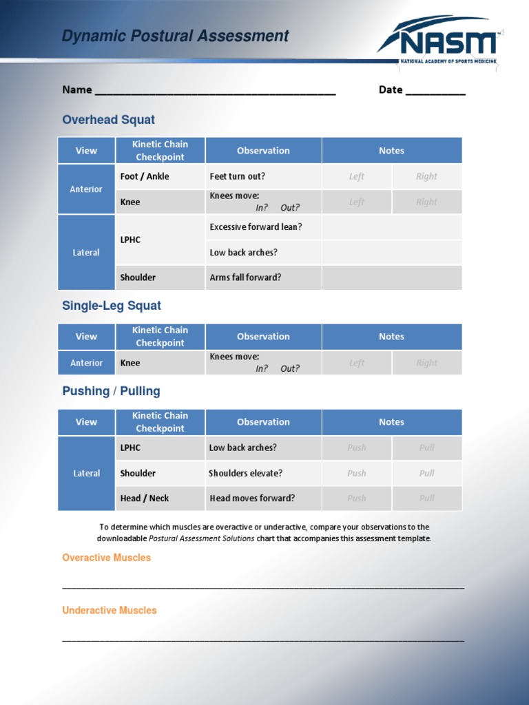 Nasm-Cpt Dynamic Posture Assessment | PDF