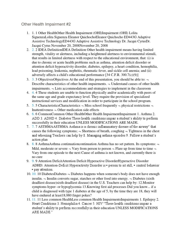 Other Health Impairment | PDF | Attention Deficit Hyperactivity ...