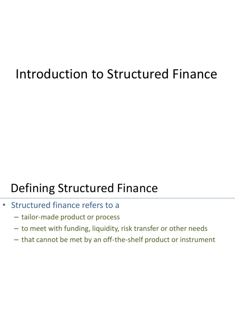 Introduction To Structured Finance | PDF | Collateralized Debt ...