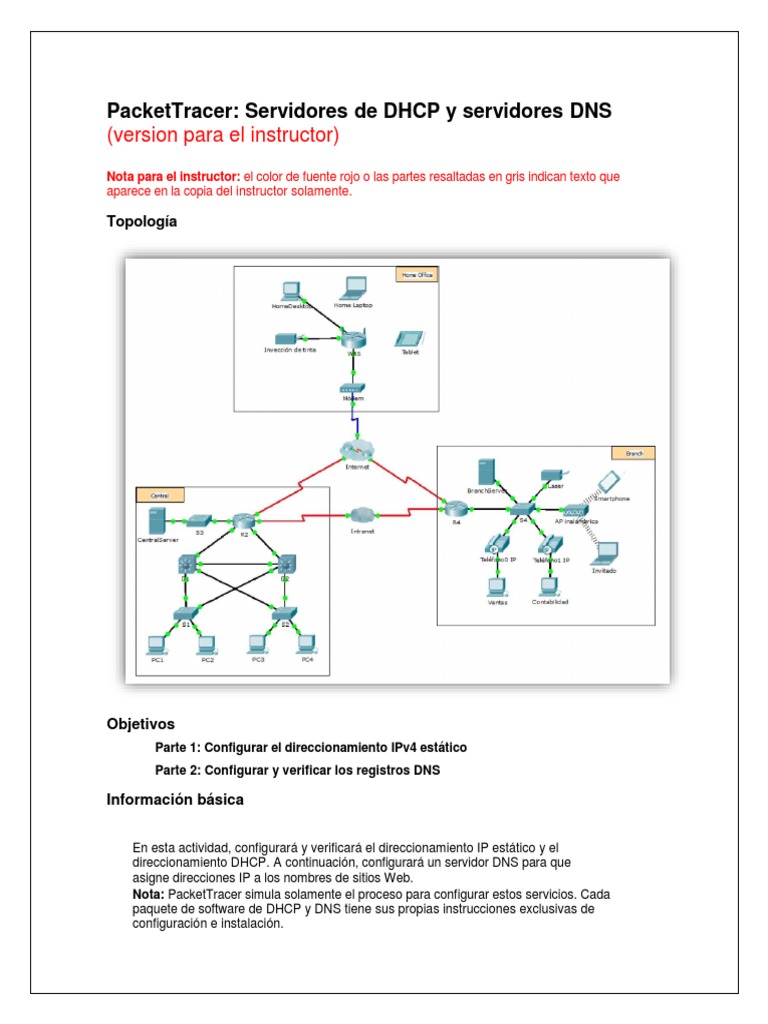 10.2.2.8 Packet Tracer - DNS and DHCP | PDF | Dirección IP | sistema de nombres de dominio