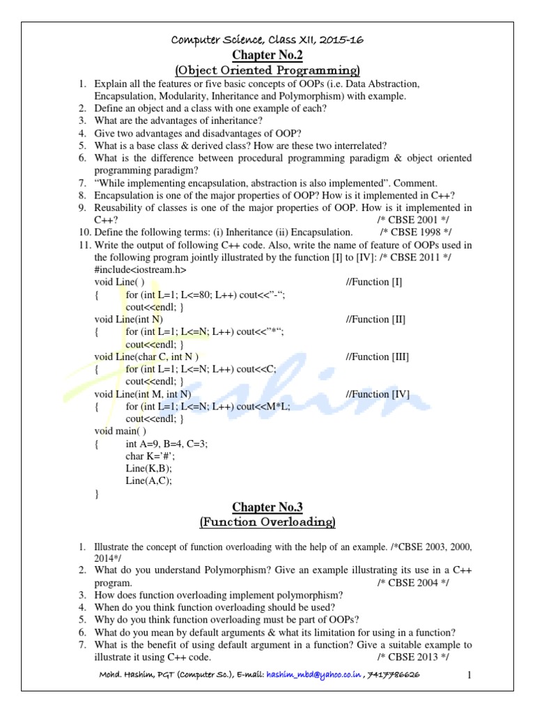 Chapter2-3 Class 12 CS CBSE | PDF | Object Oriented Programming | Inheritance (Object Oriented ...