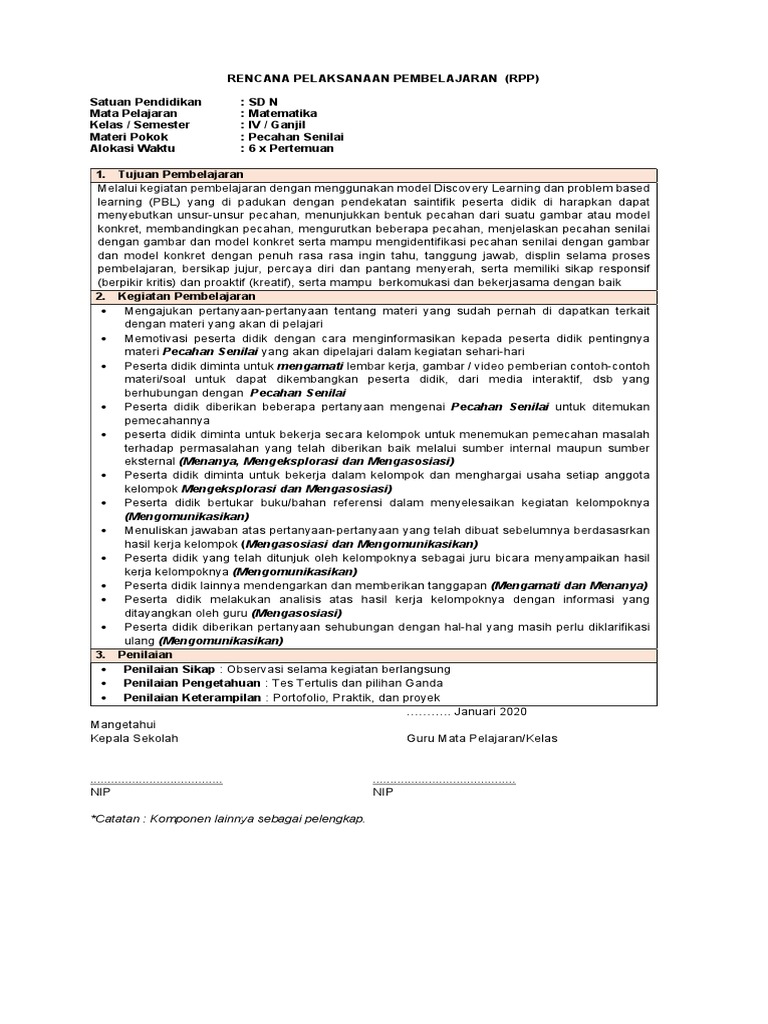 RPP 1 Lembar Matematika Kelas 4 SD | PDF | Karier & Perkembangan | Sains & Matematika