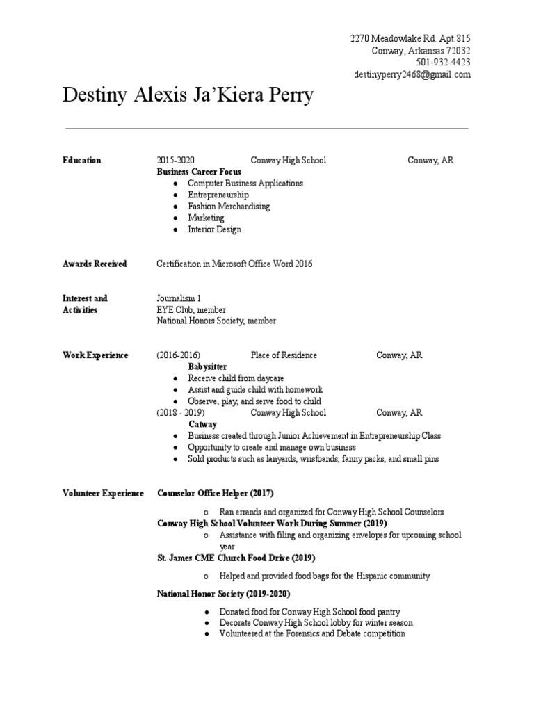 Resume - Destiny Perry | PDF | Business