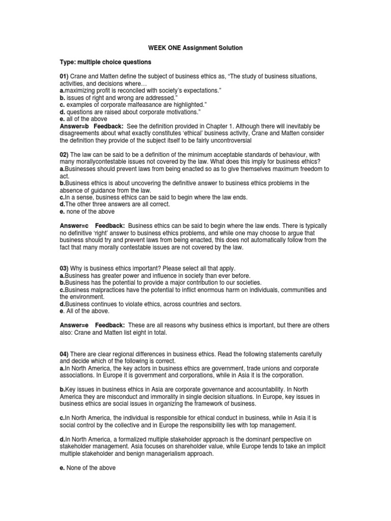 Ethics MCQ | PDF | Corporate Social Responsibility | Stakeholder (Corporate)