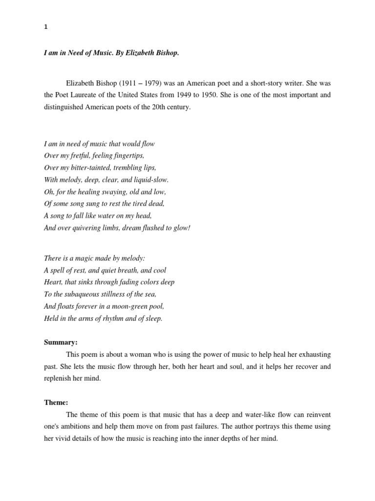 Music Heals the Soul: Analysis of I Am in Need of Music by Elizabeth ...