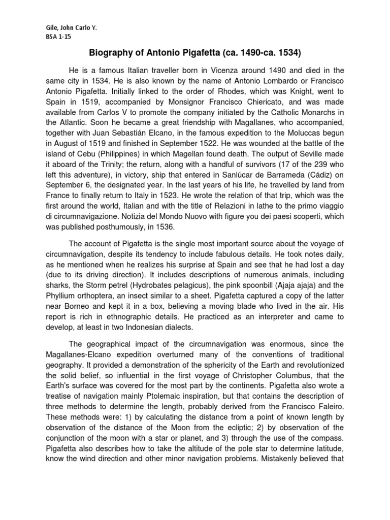 Biography of Antonio Pigafetta | PDF | Geography | Earth Sciences