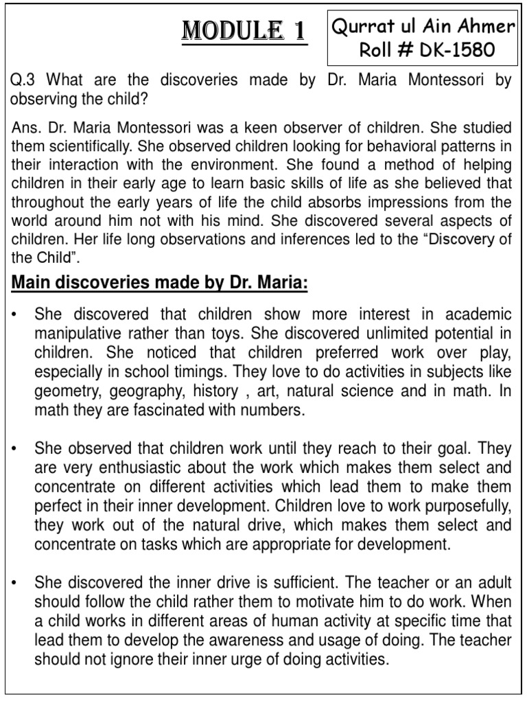 Module 1 Assignment SCIBD 3 | PDF | Montessori Education | Action ...