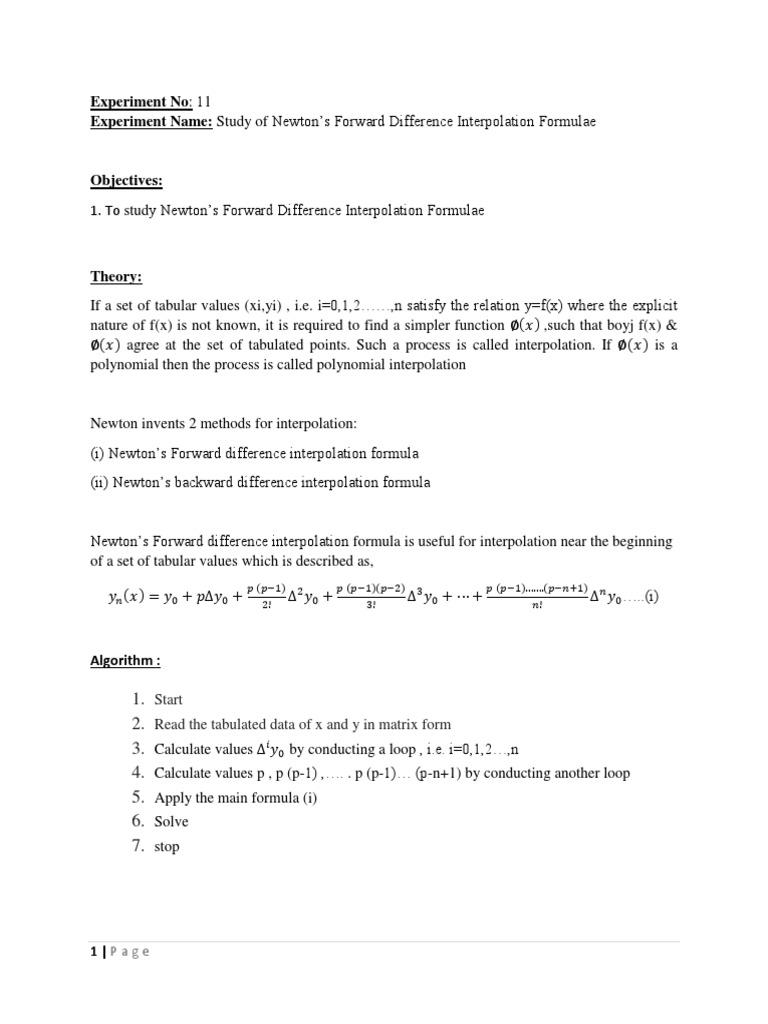 Exp 11 Forward Interpolation | PDF | Interpolation | Finite Difference