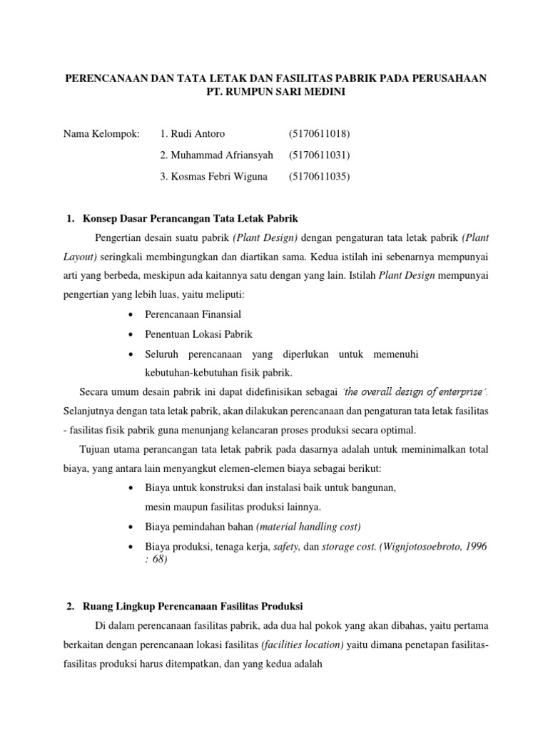 Perencanaan Dan Tata Letak Dan Fasilitas Pabrik Pada Perusahaan PT | PDF