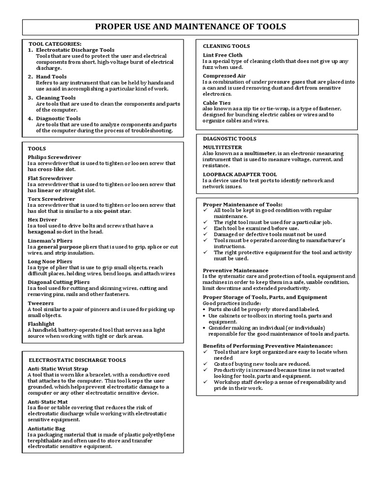CSS - Proper Use and Maintenance of Tools | PDF | Tools | Equipment