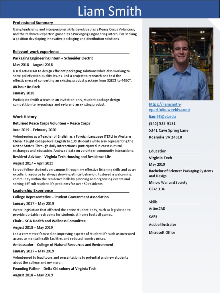 Liam Smith Resume | PDF | Virginia Tech | Volunteering
