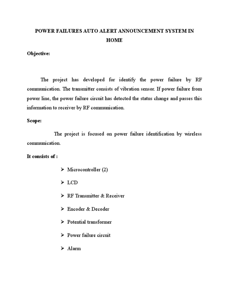 Power Failures Auto Alert Announcement System in Home | PDF