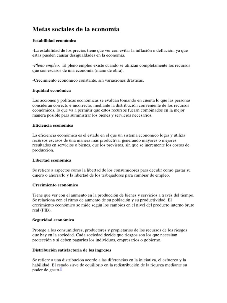 Metas Sociales de La Economía | PDF