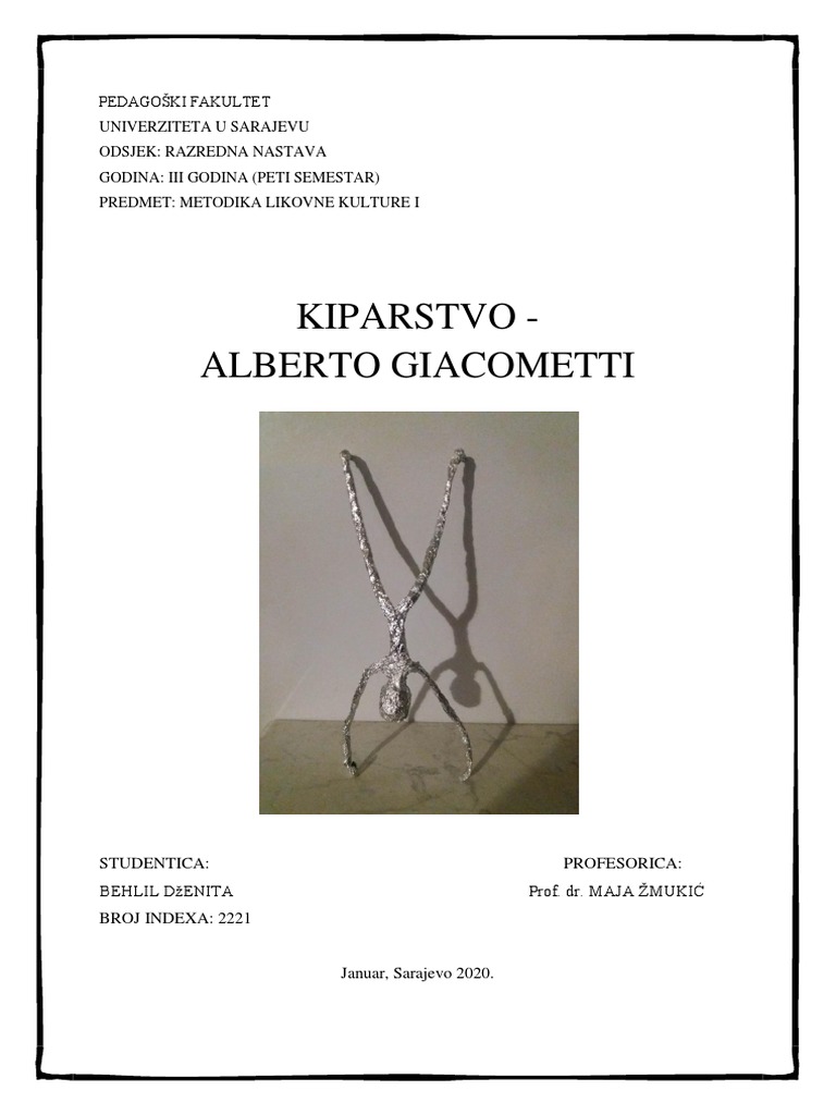 Kiparstvo, Giacometti, Seminarski Rad | PDF