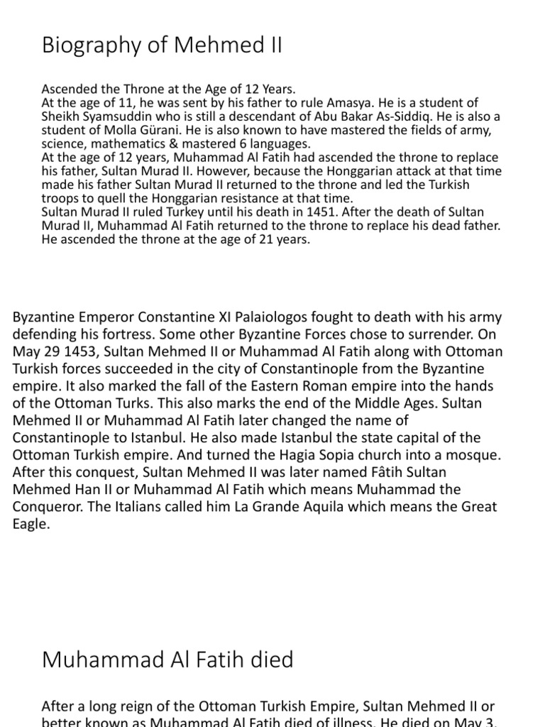 Inggris Biography of Sultan Muhammad Al Fatih | PDF