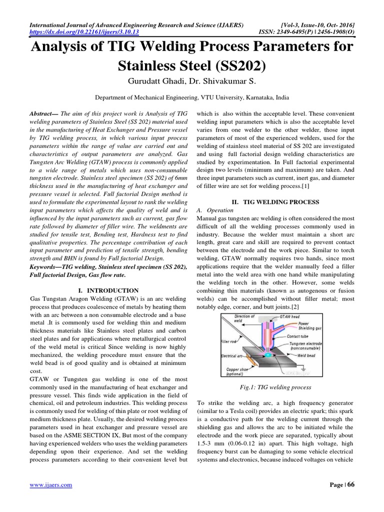 TIG Welding Parameters for Stainless Steel | PDF | Welding | Construction