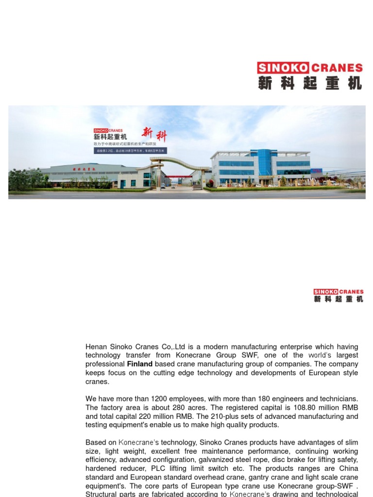 Sinoko Cranes Profile PDF | PDF | Crane (Machine) | Economic Sectors