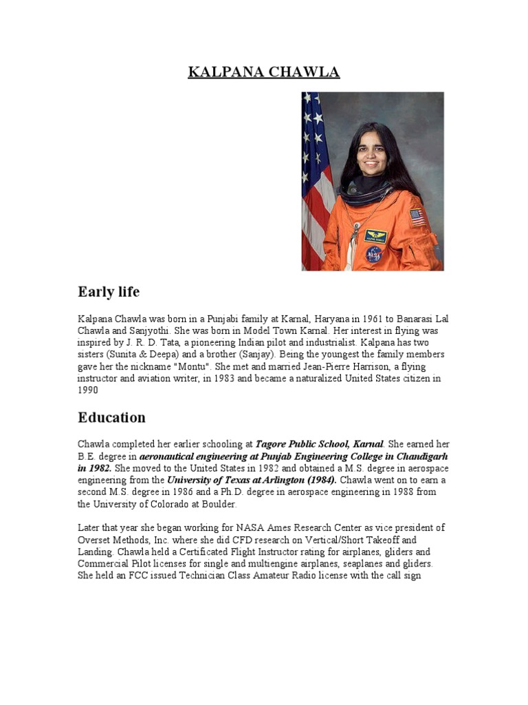 Kalpana Chawla | PDF | Space Shuttle Columbia | Space Shuttle Program