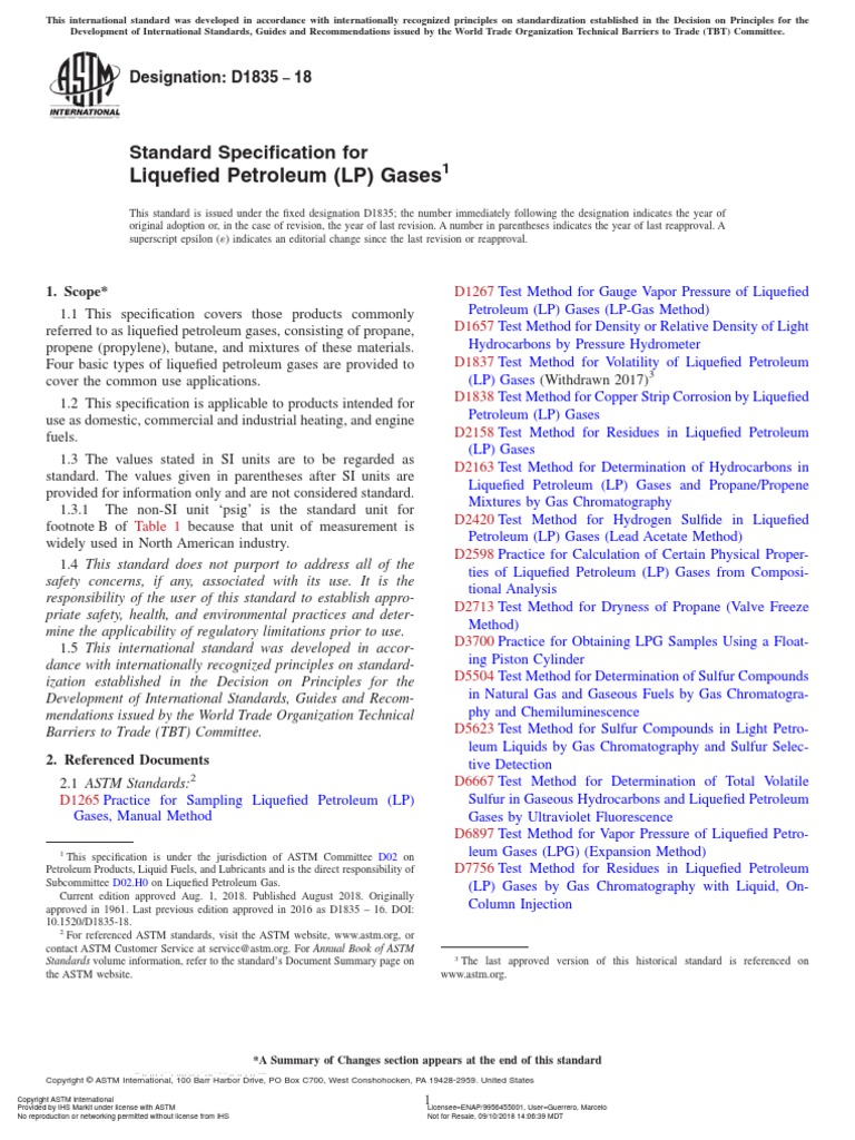 Astm D 1835-2018 - LPG | PDF | Liquefied Petroleum Gas | Propane
