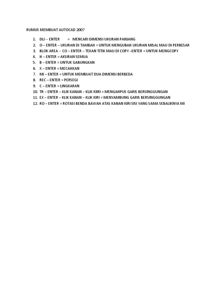 Rumus Membuat Autocad 2007 | PDF | Metode & Bahan Ajar | Komputer