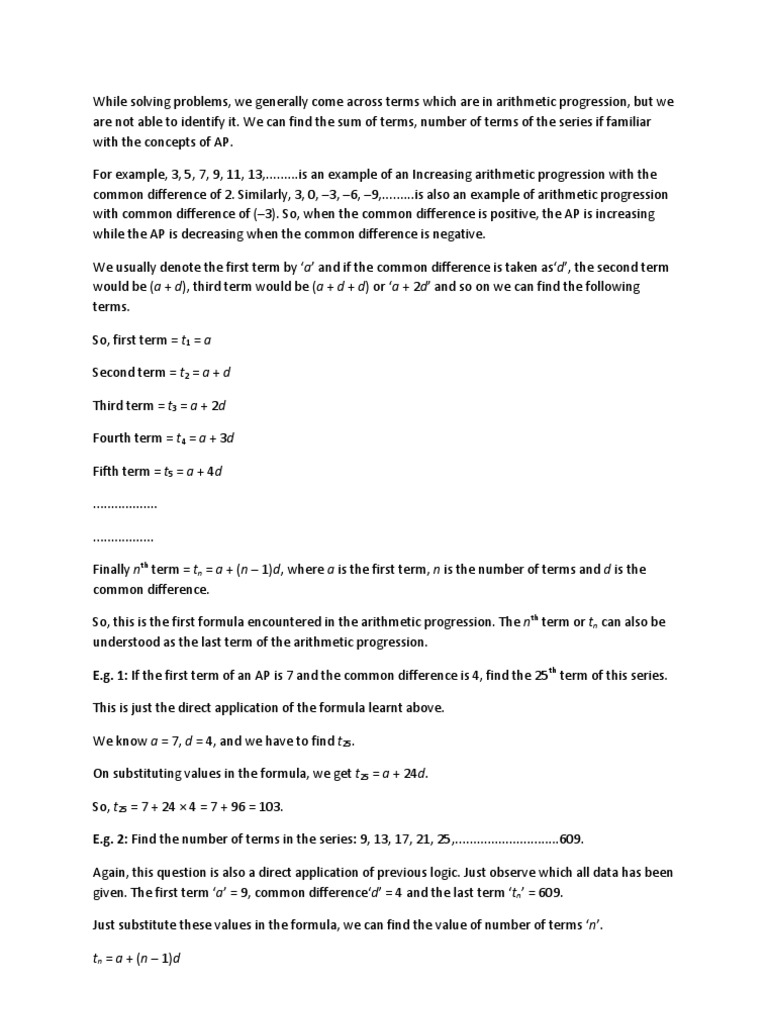 Arithmetic Progression 101 | PDF | Average | Summation