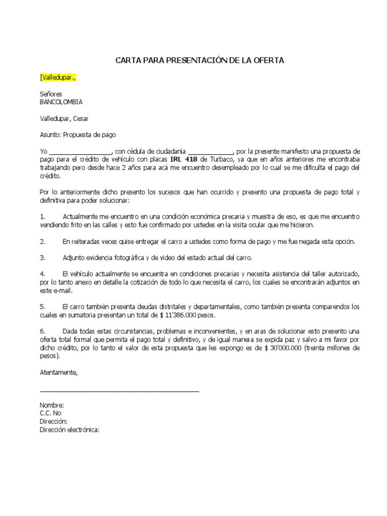 Formato de Carta de Presentacion de La Oferta | PDF