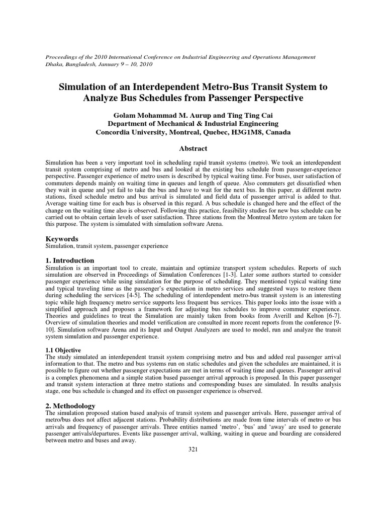 Simulation of An Interdependent Metro-Bus Transit System To Analyze Bus ...