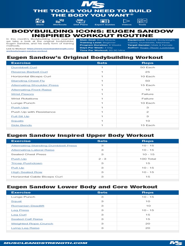 Bodybuildingiconseugensandowinspiredworkout | PDF | Physical Exercise ...