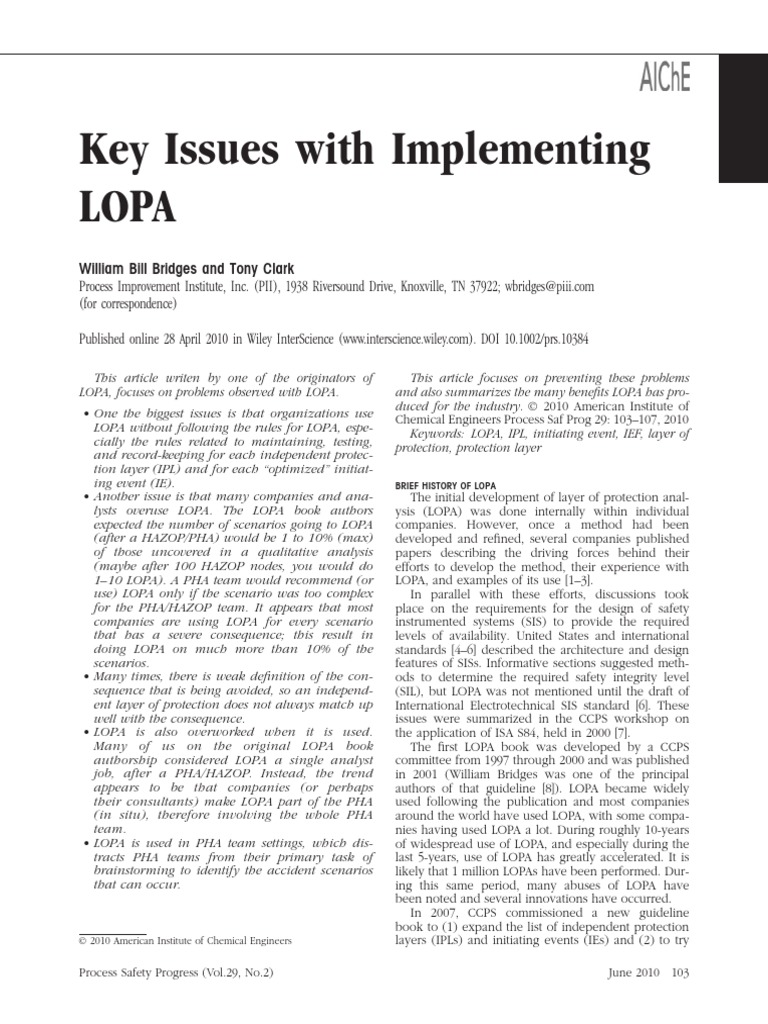 Key Issues With Implementing LOPA | PDF | Risk | Prevention