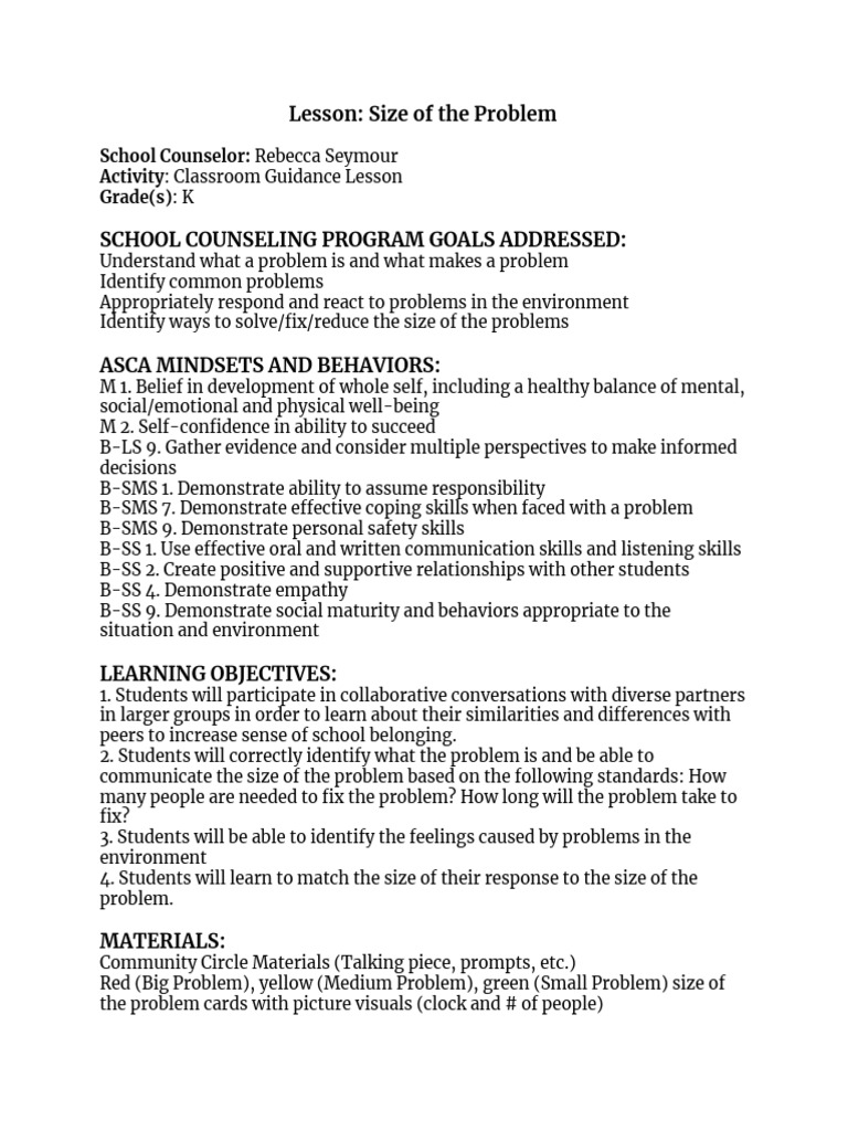 Lesson Plan Size of The Problem | PDF | School Counselor | Neuroscience
