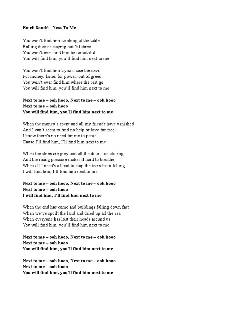 Emeli Sandé - Next To Me Lyrics | PDF