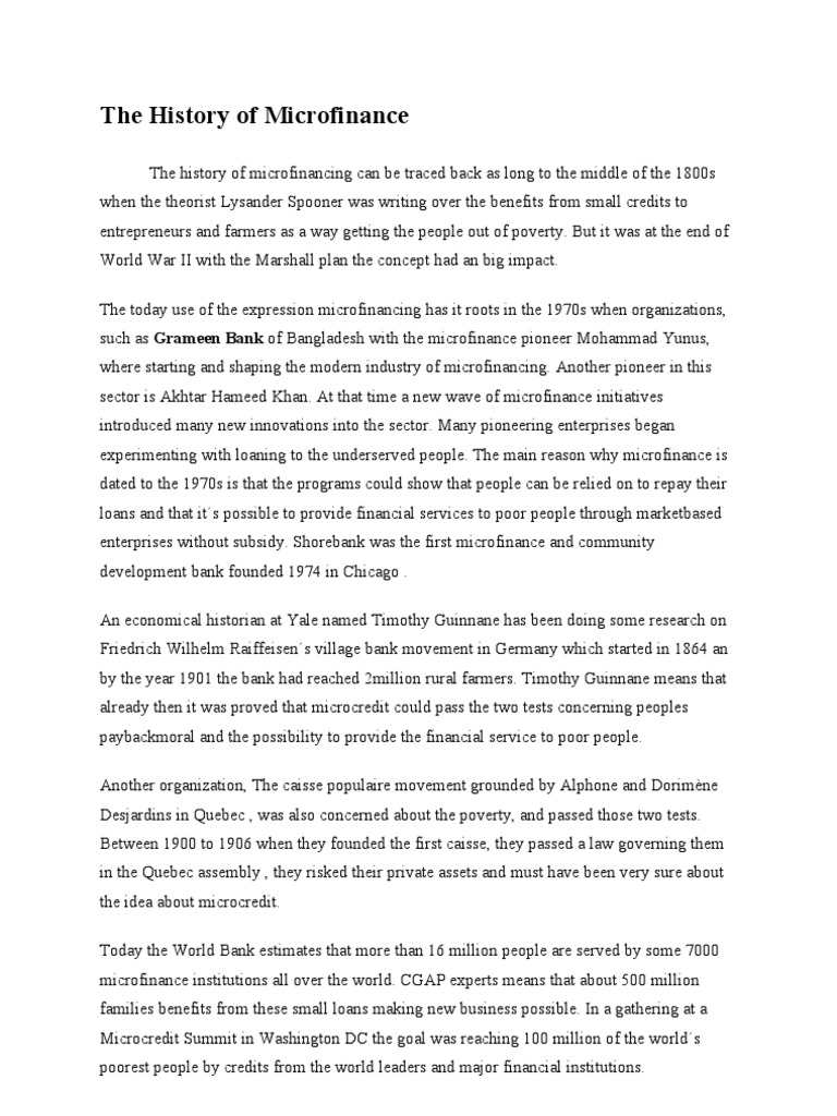 The History of Micro Finance | PDF | Microfinance | Microcredit