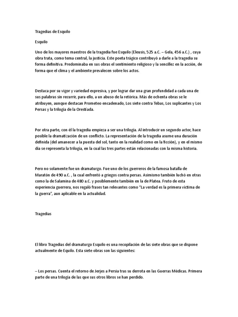 Las Tragedias de Esquilo | PDF | Esquilo | Tragedia griega