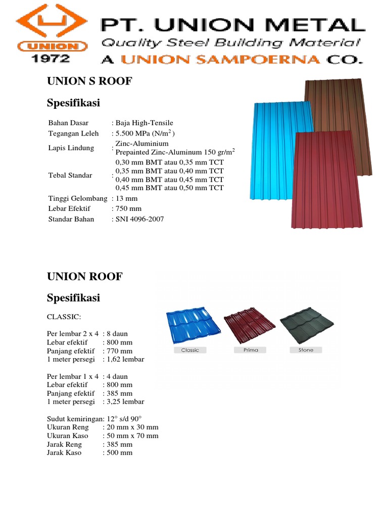 Spesifikasi Atap dan Deck Union Metal | PDF