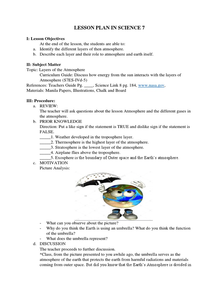 Lesson Plan in Science 7 | PDF | Atmosphere Of Earth | Planetary ...